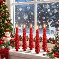 China Red Christmas Tree LED Taper Candles 10 Inch Realistic Flickering Flame Remote Control Battery Operated for sale