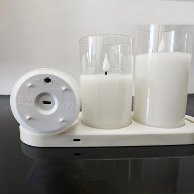 China Custom Wholesale Flameless Flicker Movable Wicks Wireless USB Rechargeable Led Candles Night for sale