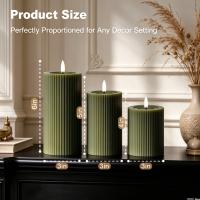 China Olive Green Rechargeable Ribbed Fluted Real Wax LED Flameless Candles With Remote And Timer for sale