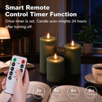 China Olive Green Rechargeable Ribbed Fluted Real Wax LED Flameless Candles With Remote And Timer for sale