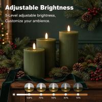 China Olive Green Rechargeable Ribbed Fluted Real Wax LED Flameless Candles With Remote And Timer for sale