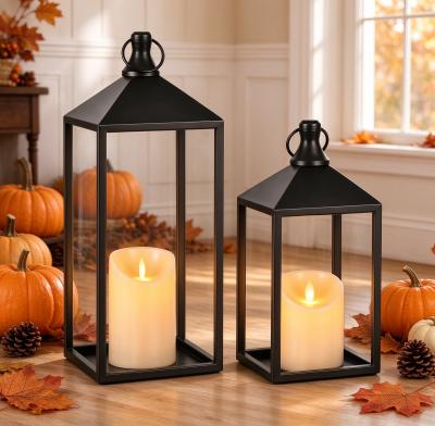 China Black Decorative Metal Lanterns Farmhouse Lantern Decor with Candles for sale