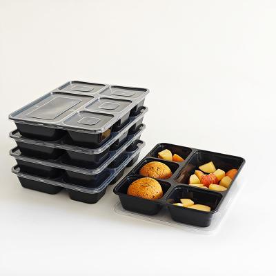 China 5 Compartment Plastic Takeaway Food Container 40 oz 1200ml Bento Box with Lid for sale