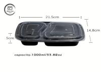 China 1000ml Microwavable 2 Compartment Disposable Bento Lunch Box Rectangle Plastic Meal Prep Container for sale