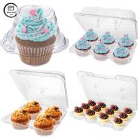 China Clear PET Cupcake Clamshell Containers Custom Secure & Desserts Transparent Cake Box for sale