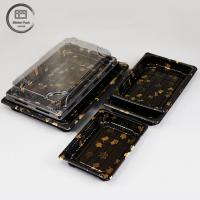 China Black Disposable Sushi Containers PET Anti Fog Lid Round Square 14x8x2.1cm for sale