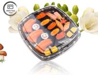 China Black Disposable Sushi Containers PET Anti Fog Lid Round Square 14x8x2.1cm for sale