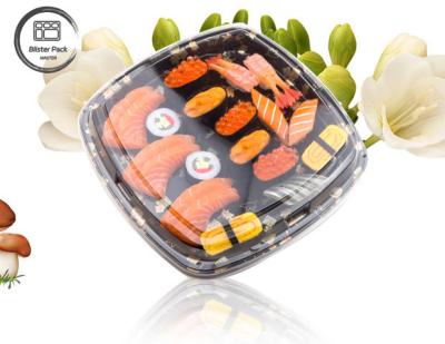 China Black Disposable Sushi Containers PET Anti Fog Lid Round Square 14x8x2.1cm for sale