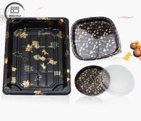 China Black Disposable Sushi Containers PET Anti Fog Lid Round Square 14x8x2.1cm for sale