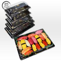 China Black Disposable Sushi Containers PET Anti Fog Lid Round Square 14x8x2.1cm for sale