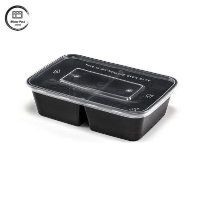 China Disposable 2 Compartment Lunch Box 200pcs Food Grade PP Microwave Safe Takeout Container for sale