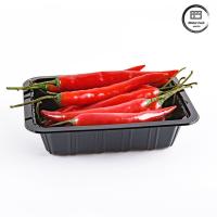 China Supermarket Chili Disposable Plastic Tray Deep Rectangular Fruit Black Containers Vegetables Fresh Packaging Food Tray for sale