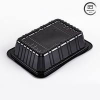 China Supermarket Chili Disposable Plastic Tray Deep Rectangular Fruit Black Containers Vegetables Fresh Packaging Food Tray for sale