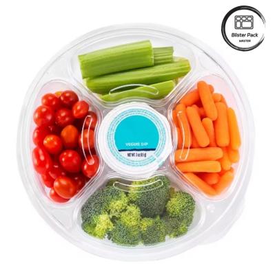 China 5 Section Round Plastic Serving Tray with Lid for Supermarket Veggie Display 10 Inch for sale