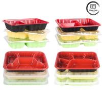 China Eco Friendly 3 Compartment Bento Box Disposable  PP Plastic Microwave And Refrigerator Safe for sale