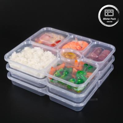 China 6 Compartment Disposable Transparent Plastic Bento Box Meal Prep Container for Hotels Events for sale