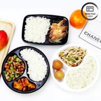 China Microwavable Plastic Take Out Boxes with 2, 3, 4, 6 Compartments Black Rectangular Disposable Meal Containers for sale
