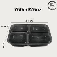 China 4 Compartment Disposable Plastic Bento Box for Hotel Restaurant Takeout Meal Prep 4 Section for sale