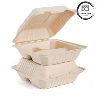 China Blister Eco Compostable Clamshell 3 Compartment Disposable Lunch Box Sugarcane Bagasse for sale