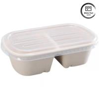 China Sugarcane Bagasse 2 Compartment Clamshell Lunch Box 8oz 32oz Takeaway Food Plate with Lid for sale