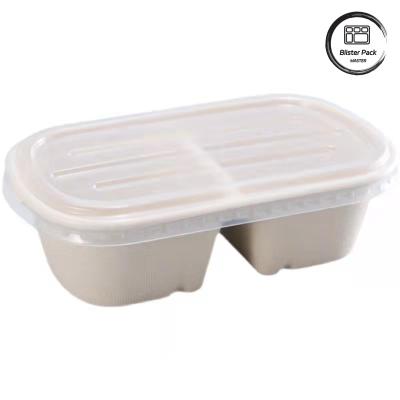 China Sugarcane Bagasse 2 Compartment Clamshell Lunch Box 8oz 32oz Takeaway Food Plate with Lid for sale