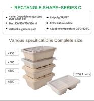 China Sugarcane Bagasse 2 Compartment Clamshell Lunch Box 8oz 32oz Takeaway Food Plate with Lid for sale