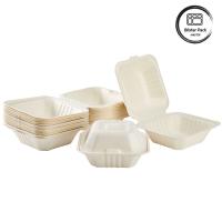 China Eco Friendly Biodegradable Sugarcane Bagasse Clamshell Takeaway Food Containers 7x5 Inch for sale