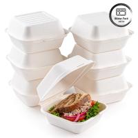 China Eco Friendly Biodegradable Sugarcane Bagasse Clamshell Takeaway Food Containers 7x5 Inch for sale