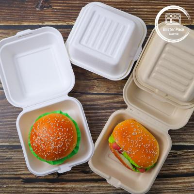 China Eco Friendly Biodegradable Sugarcane Bagasse Clamshell Takeaway Food Containers 7x5 Inch for sale