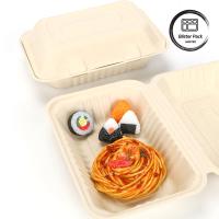 China 9 Inch Biodegradable Sugarcane Bagasse Clamshell Lunch Box for Burgers and Bakery Takeaway for sale