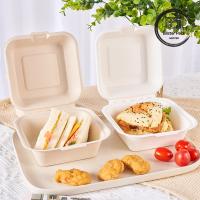 China 9 Inch Biodegradable Sugarcane Bagasse Clamshell Lunch Box for Burgers and Bakery Takeaway for sale