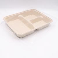 China Biodegradable 3 Compartment Sugarcane sugarcane lunch box with Clear Lid  Paper Pulp Tableware for sale