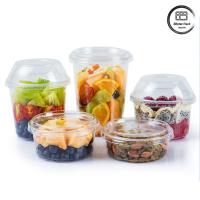 China Custom rPET Plastic Salad Box Takeaway Fruit Packaging 500ml Durable Clear Container for sale