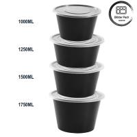 China Black Rectangular Round Plastic Lunch Boxes 4 Compartment Disposable Takeout Containers for sale