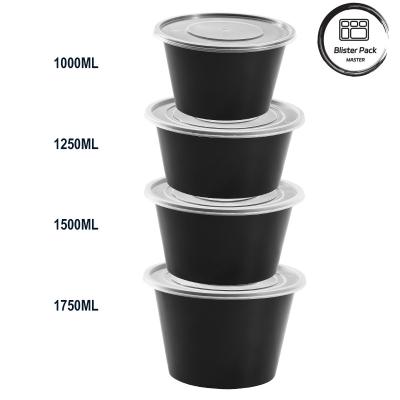 China Black Rectangular Round Plastic Lunch Boxes 4 Compartment Disposable Takeout Containers for sale