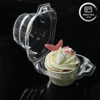 China Transparent Hinged Clamshell Disposable Plastic Food Containers Single Cupcake Holders for sale