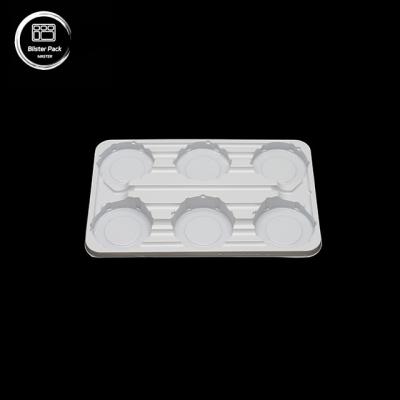 China PET Thickened Disposable Transparent Takeout Tray with 3-Section Coffee Cup Holder 500ml for sale