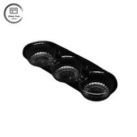 China PET Thickened Disposable Transparent Takeout Tray with 3-Section Coffee Cup Holder 500ml for sale