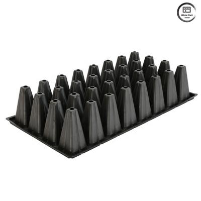 China 32 Cell Plastic Nursery Seed Tray Vacuum Formed PS Black Seedling Tray for Greenhouse for sale