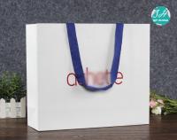 China Custom Printed Kraft Paper Carrier Bags 13x8x15cm with Ribbon Handles Recyclable for sale