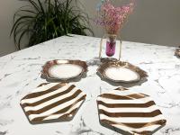 China 9 inch White Gold Metallic Striped Disposable Paper Plates 300GSM for sale