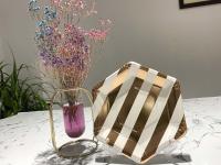 China 9 inch White Gold Metallic Striped Disposable Paper Plates 300GSM for sale