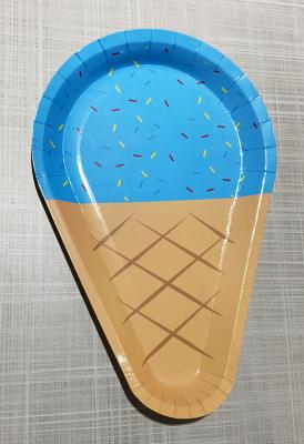 China Disposable Paper Plates 8 Pack 26x18cm Cartoon Ice Cream Shape Birthday Party Tableware for sale