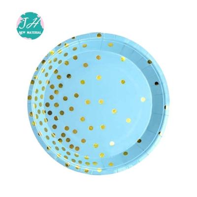 China Biodegradable Festival Party Paper Plates 9 inch Blue Color Disposable Tableware for sale