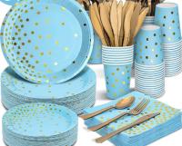 China Biodegradable Dessert Paper Plates 7 inch Eco Friendly Disposable Party Tableware Blue for sale