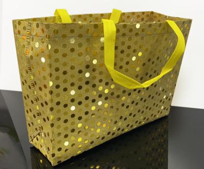 China 115gsm Glitter Golden Polypropylene Reusable Grocery Bag Custom Size for sale