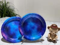 China Disposable 9 Inch Starry Sky Coated Paper Plates for Kid Party Blue for sale