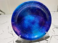 China Disposable 9 Inch Starry Sky Coated Paper Plates for Kid Party Blue for sale