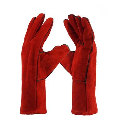 China 14-Inch Leather Welding Work Gloves with Reinforced Full Palm - 220-300g Weight, EN388 & EN407 Certified for sale