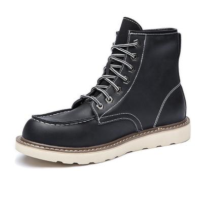 China Men's Casual Lace Up High Top Work Shoes Leather Breathable Waterproof Round Toe for sale